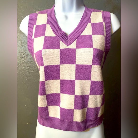 Hazel Moon | Sweaters | Nwt Hazel Moon Purple And White Checkered ...